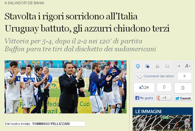 Prensa italiana tras tercer puesto