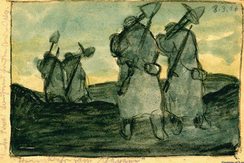 Postales ilustradas por soldado de la I Guerra Mundial