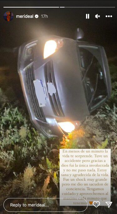 Meri Deal tras sufrir un accidente y salir ilesa: “Estoy sana y ...