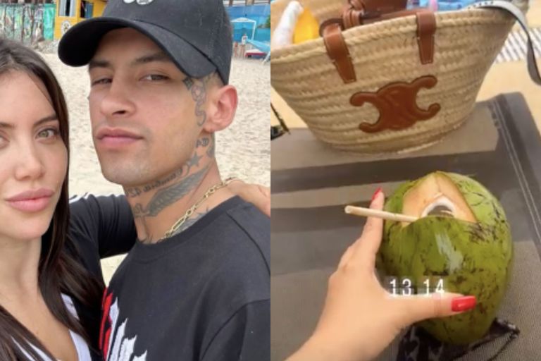 Los días de L-Gante y Wanda Nara en Brasil: playa, agua de coco y piscina